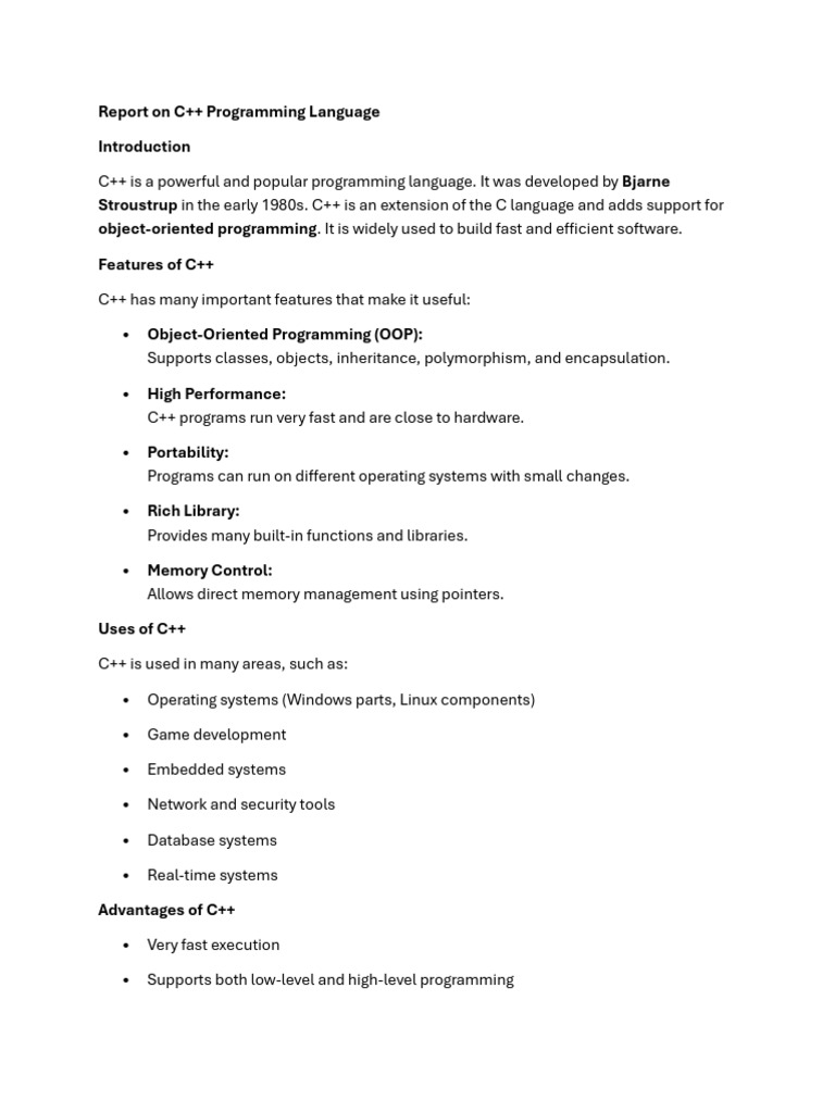 Overview of C++ Programming Language | PDF