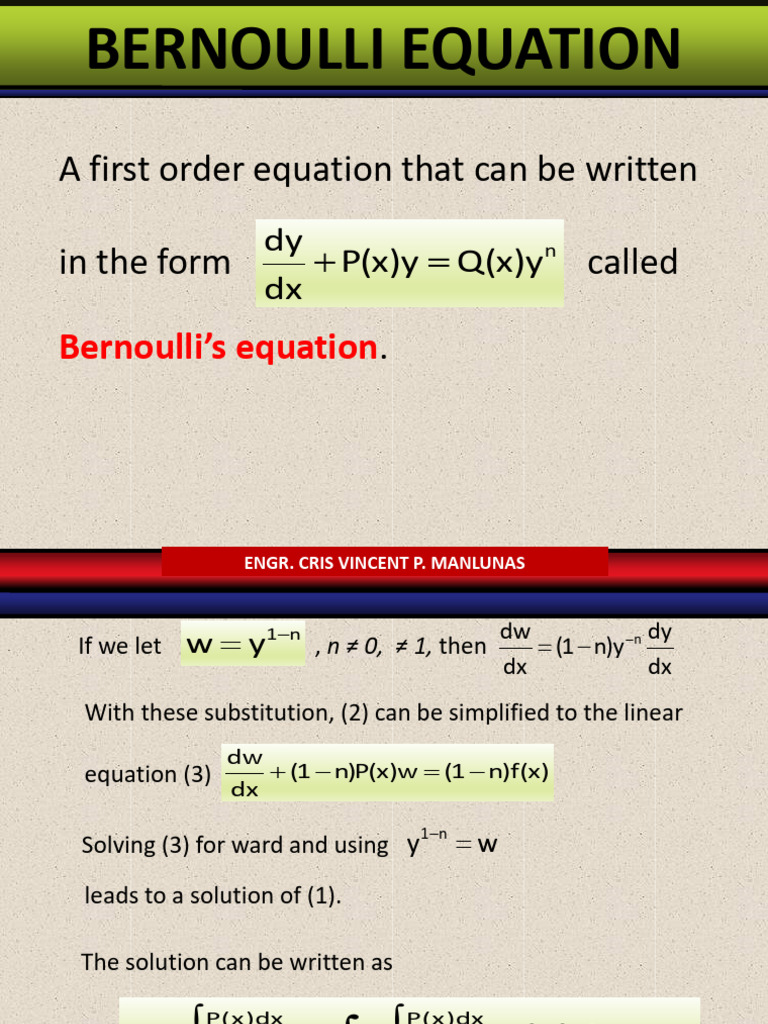Understanding Bernoulli's Equation Solutions | PDF | Equations ...