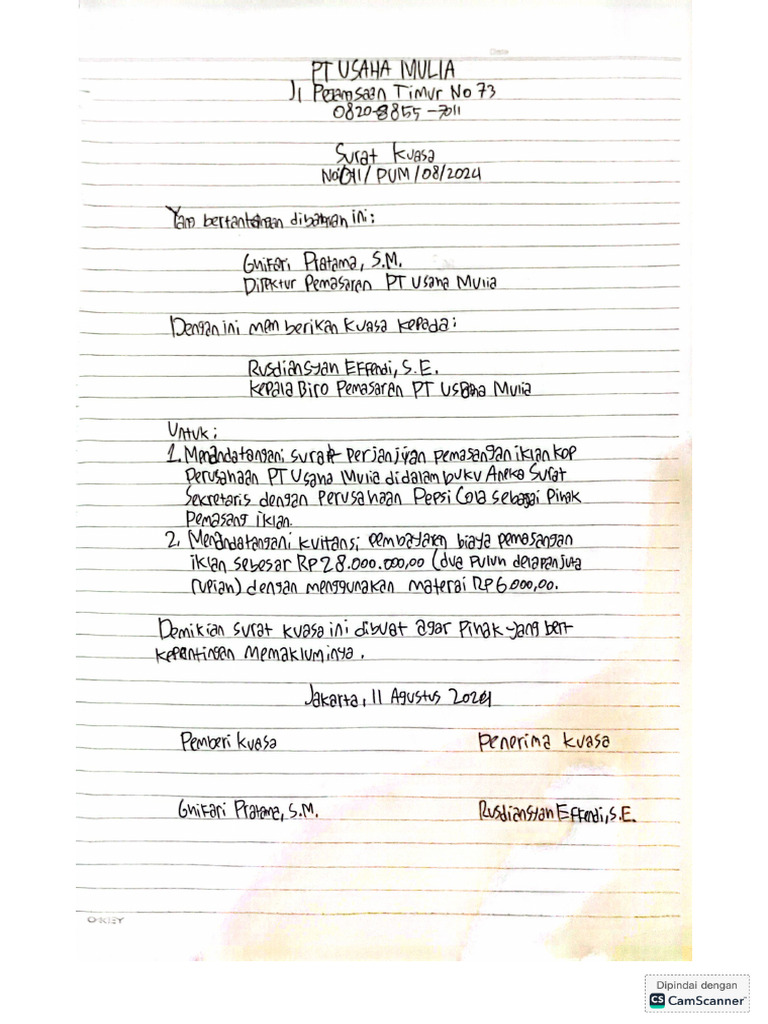 Surat Kuasa, Nota, Memo Ghifari | PDF