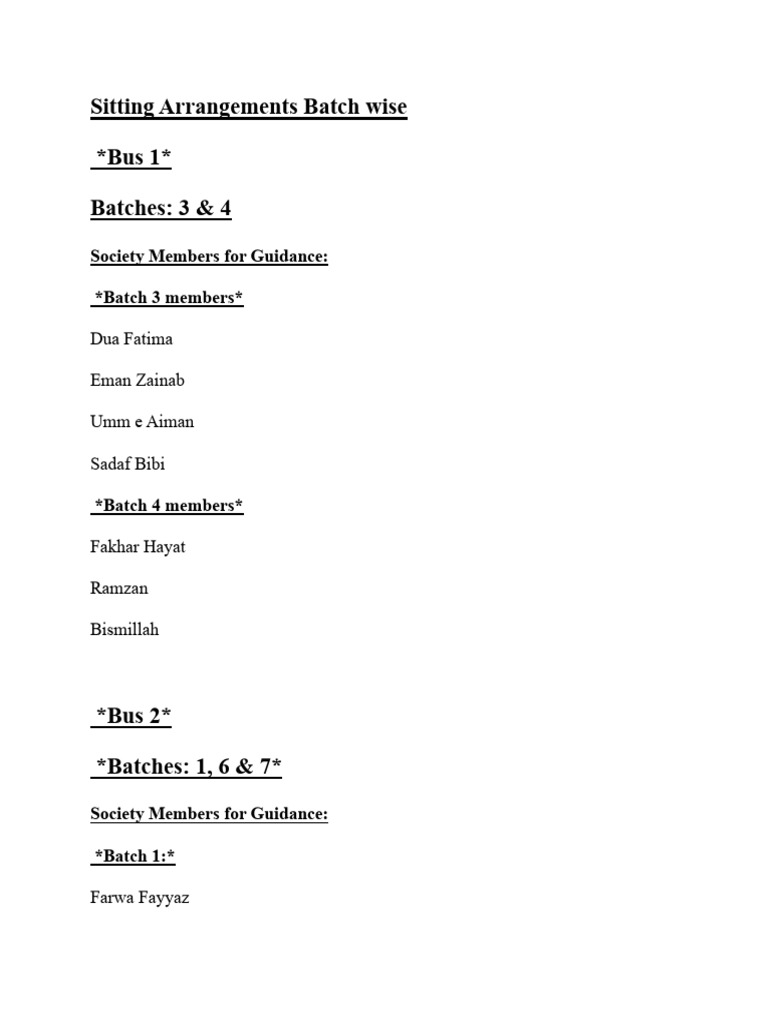 Sitting Arrangement Batch Wise | PDF
