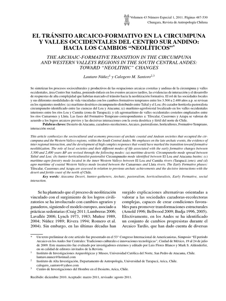 El Transito Arcaico Formativo en La Circunpuna y Valles Occidentales ...
