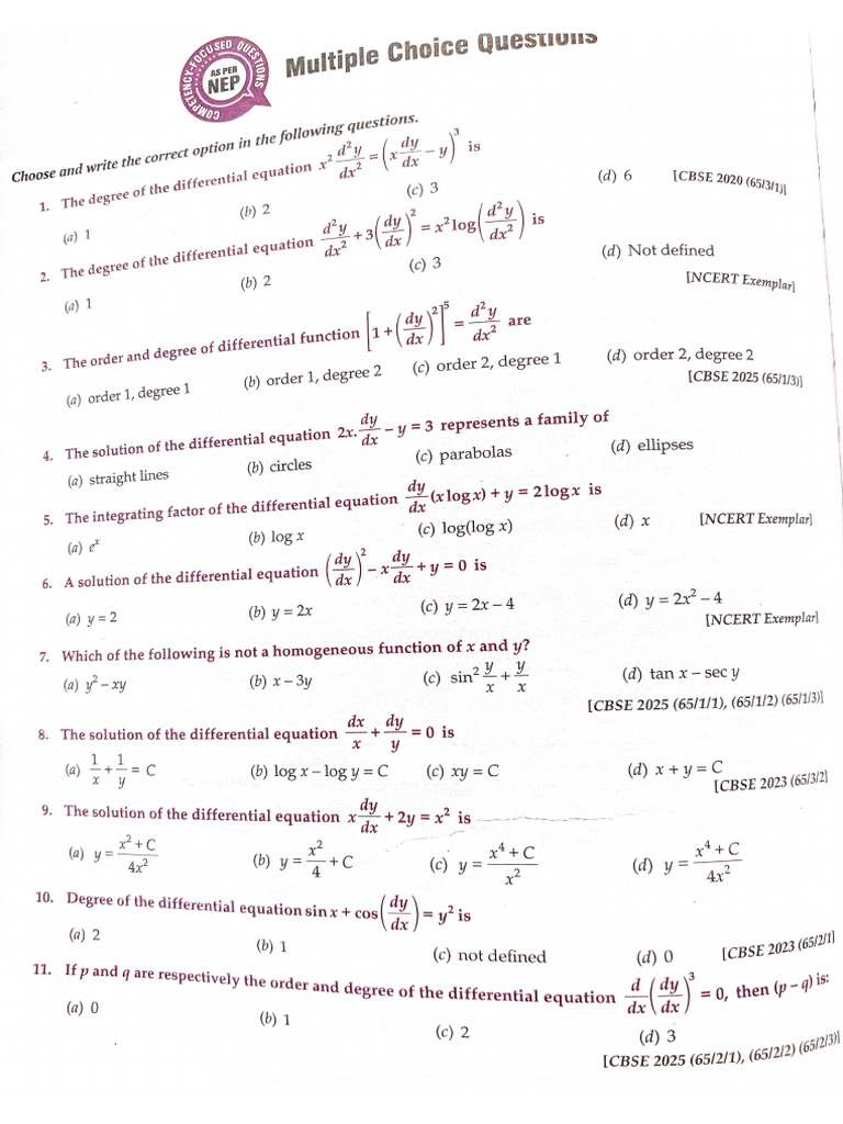 Differential Equation class 12th cbse board | PDF