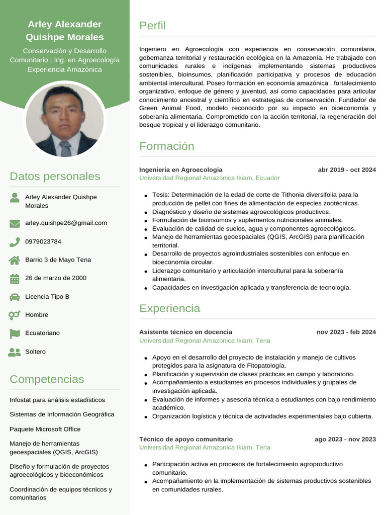 C.V. Quishpe_Arley (2) | PDF | Sustentabilidad | Agroecología