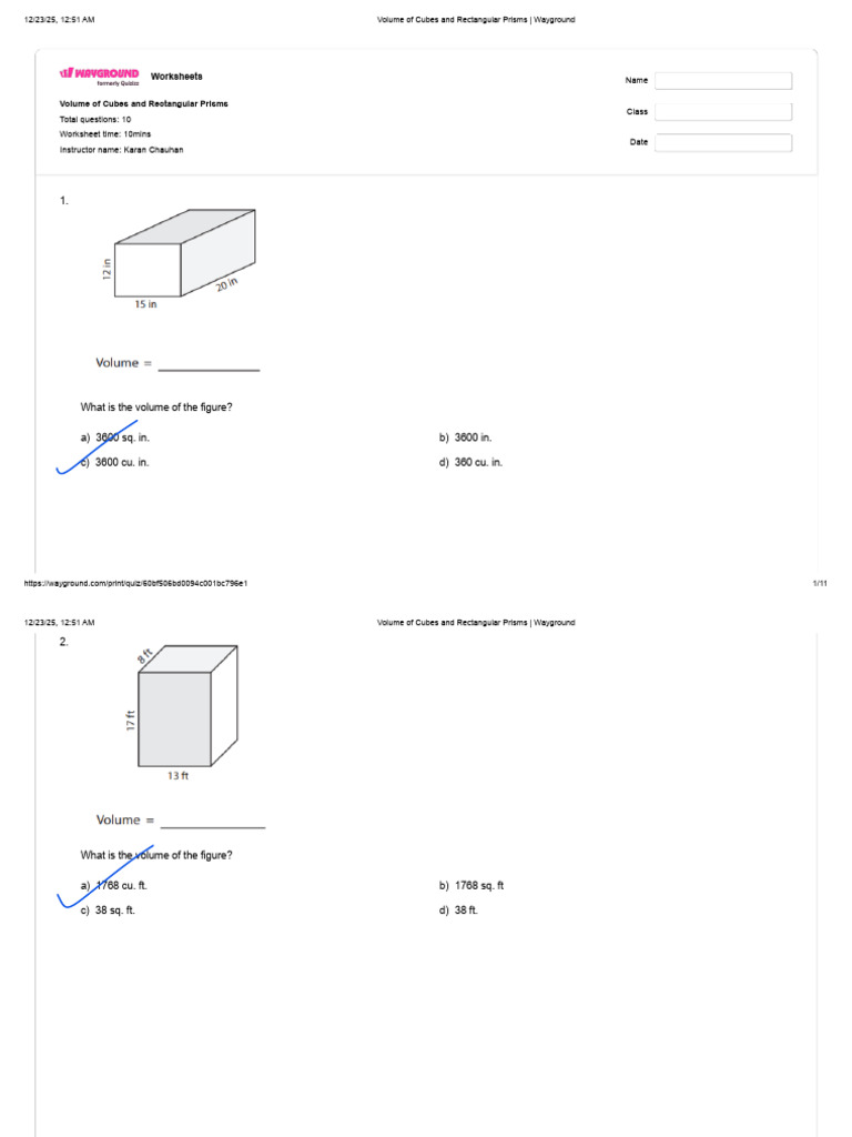 Volume of Cubes and Rectangular Prisms _ Wayground 2 | PDF | Chess ...