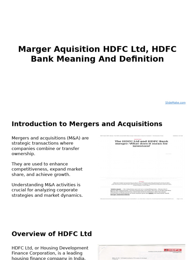 Marger Aquisition HDFC LTD, HDFC Bank Meaning and Definition | PDF ...