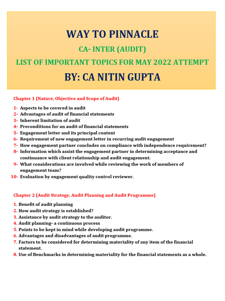 CA Inter Audit Topics for May 2022 | PDF | Audit | Going Concern