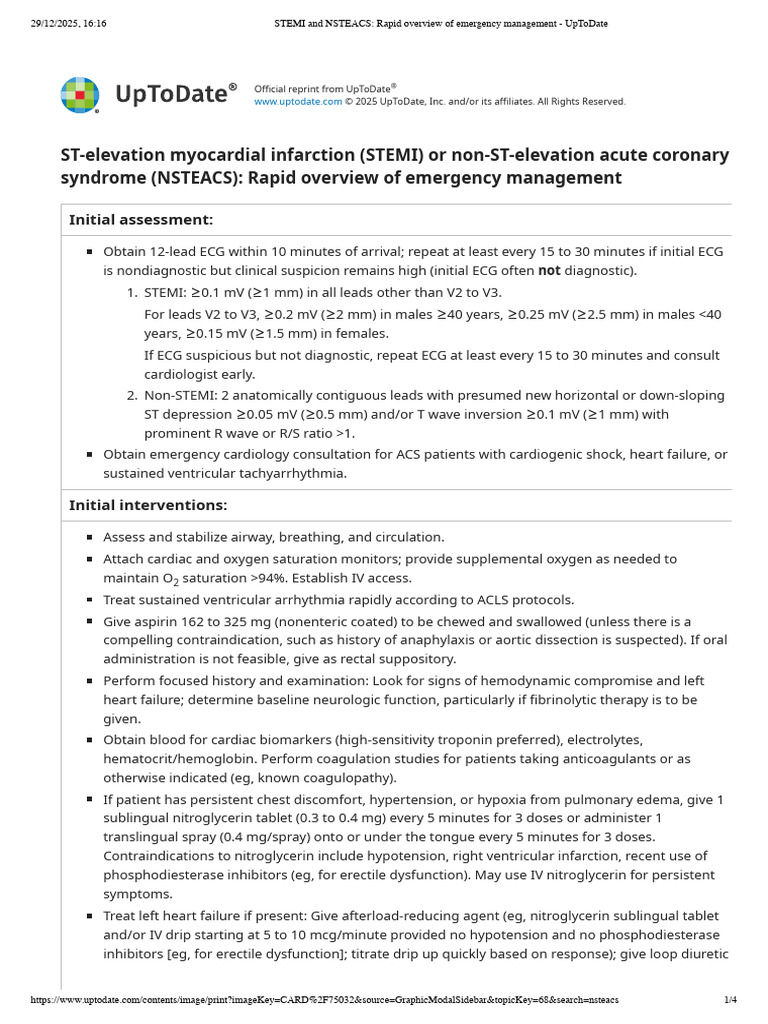 STEMI and NSTEACS - Rapid Overview of Emergency Management - UpToDate ...