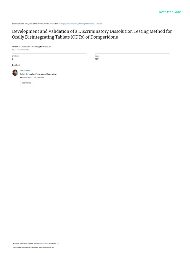 Discriminatory Dissolution Method for Domperidone ODTs | PDF ...