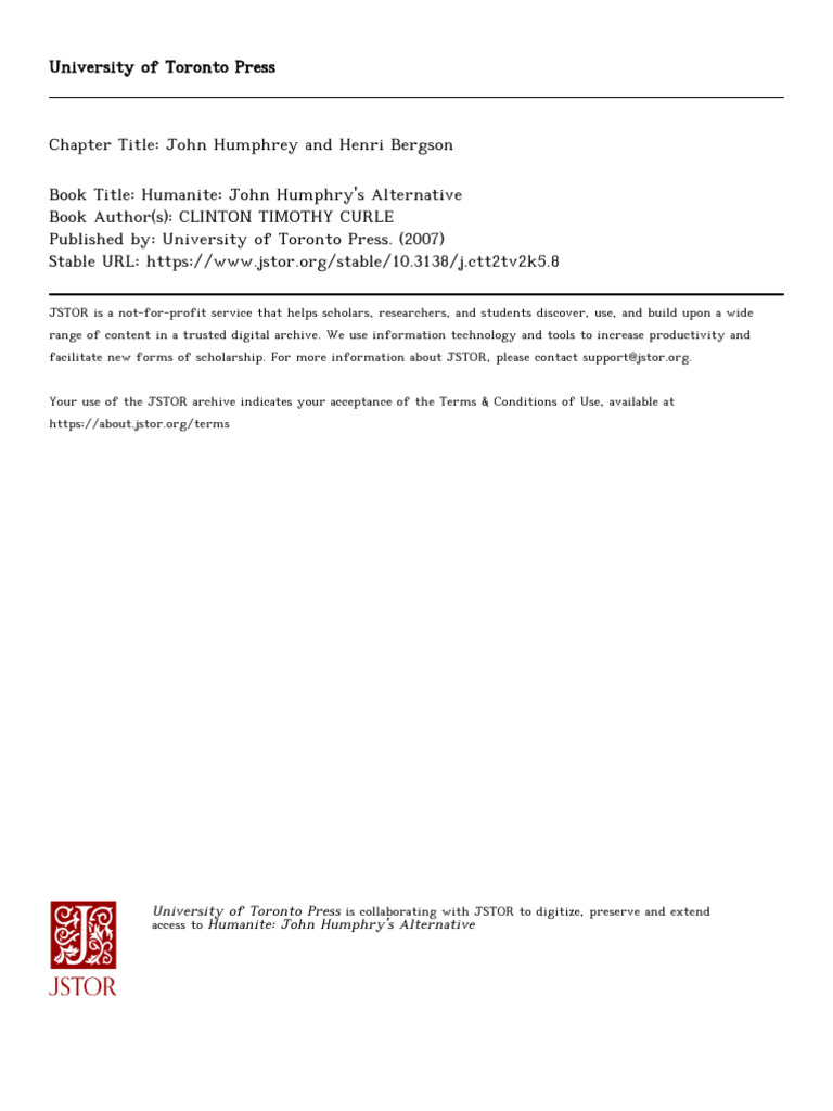 CURLE - John Humphrey & Bergson | PDF | Henri Bergson | Reality