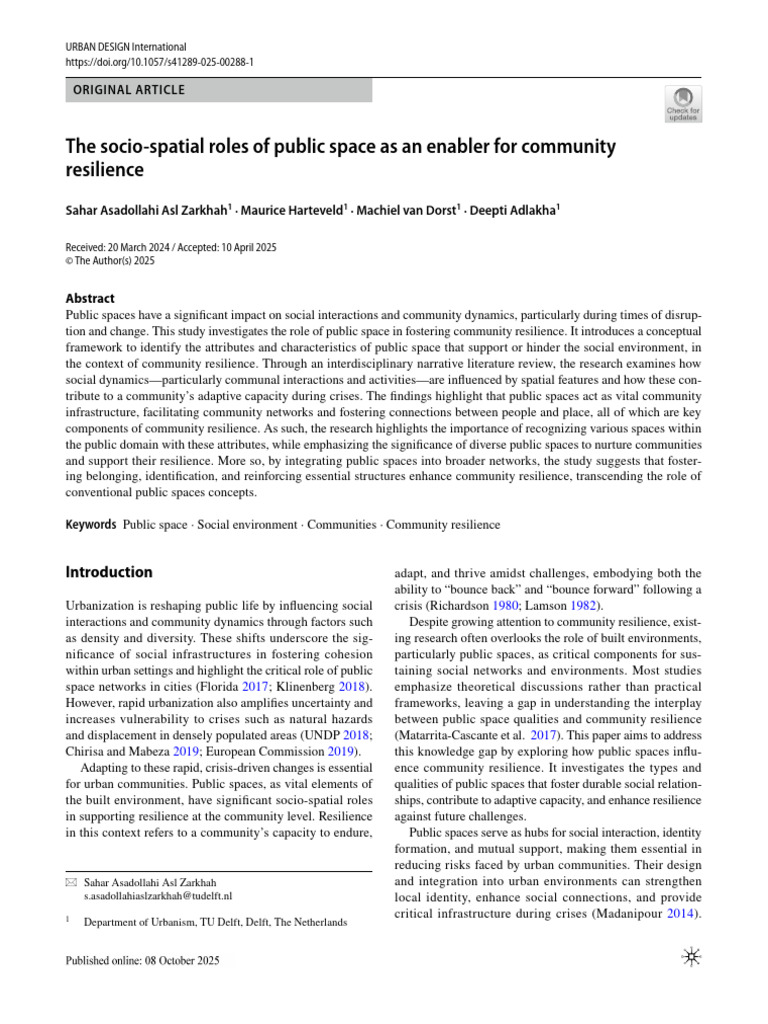 Socio Spatial Roles of Public Spaces | PDF | Psychological Resilience ...