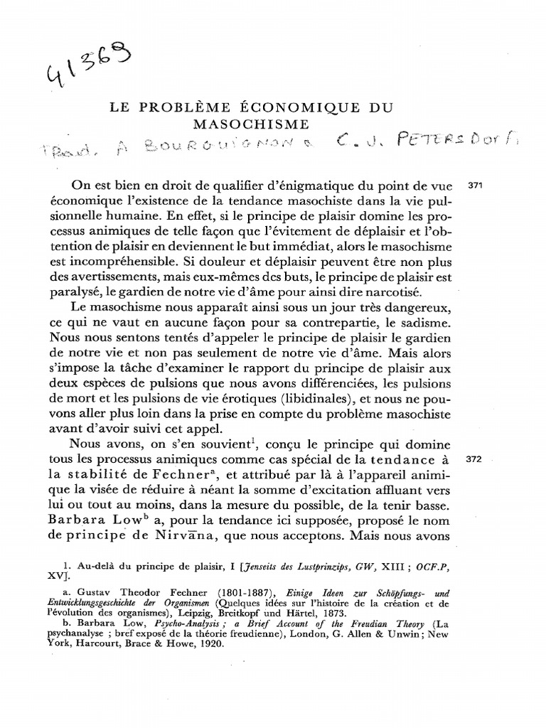 Freud - Le pbme eÌ conomique du masochisme- OCF | PDF