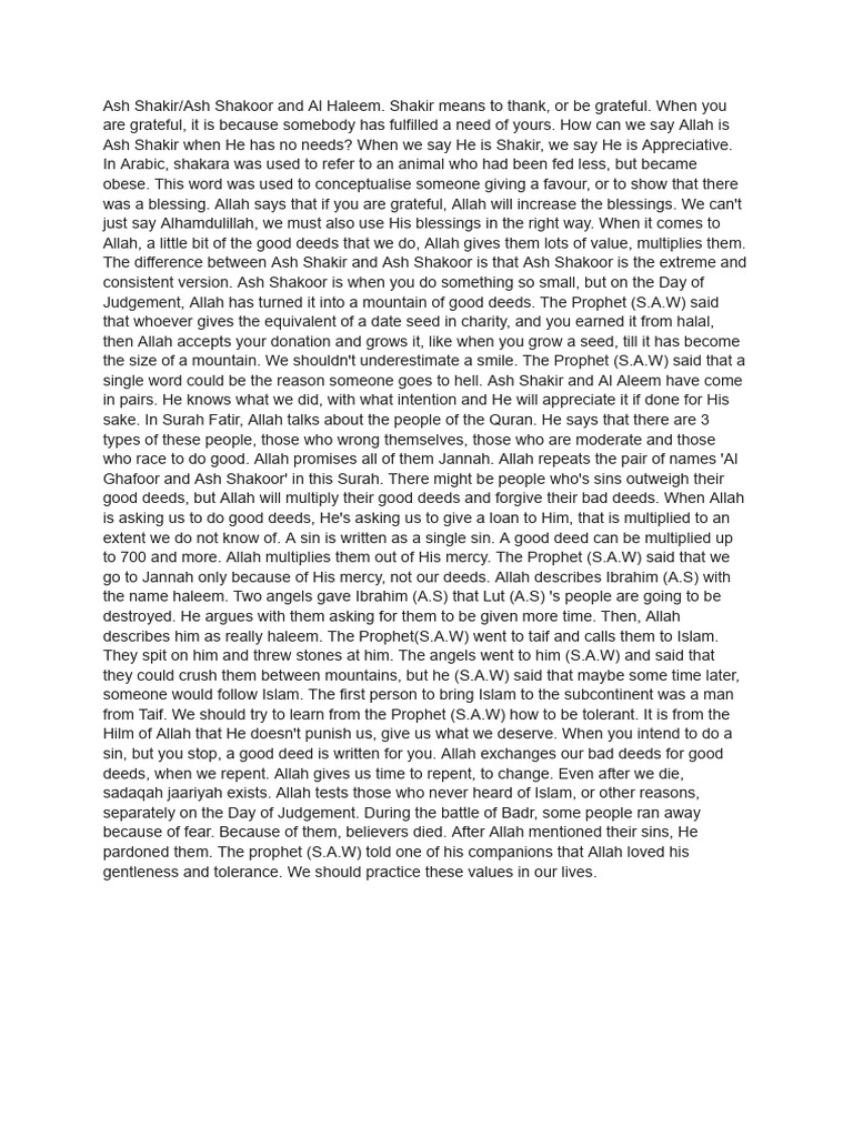 Understanding Ash Shakir and Ash Shakoor | PDF | Abrahamic Religions ...