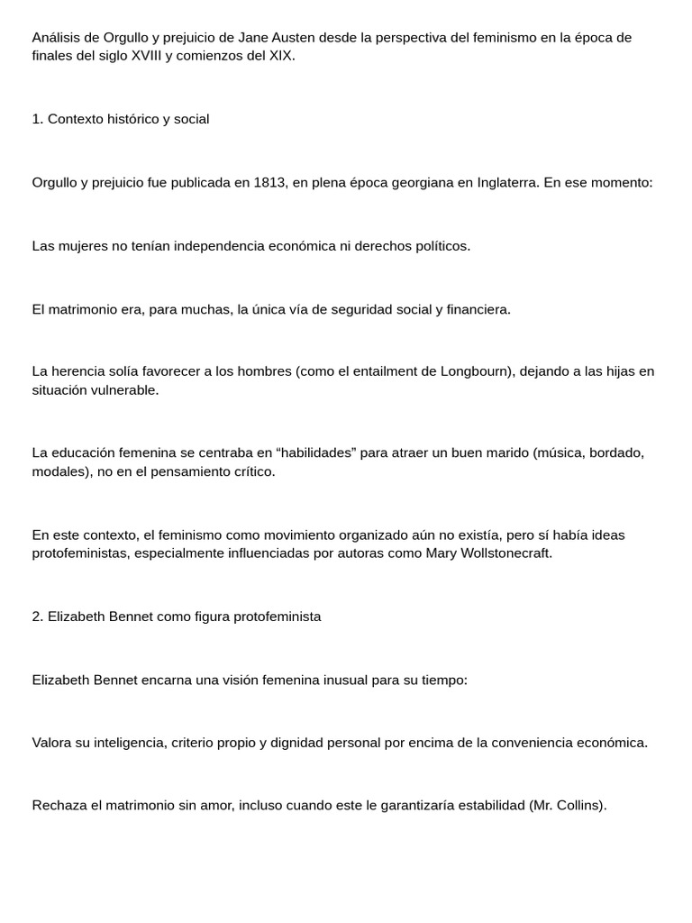 Análisis de Orgullo y Prejuicio de Jane Austen Desde La Perspectiva Del ...