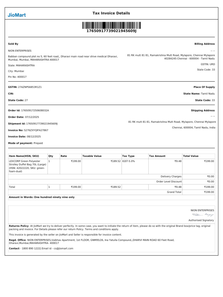 JioMart Invoice 1766241861268 | PDF | Invoice | Taxes