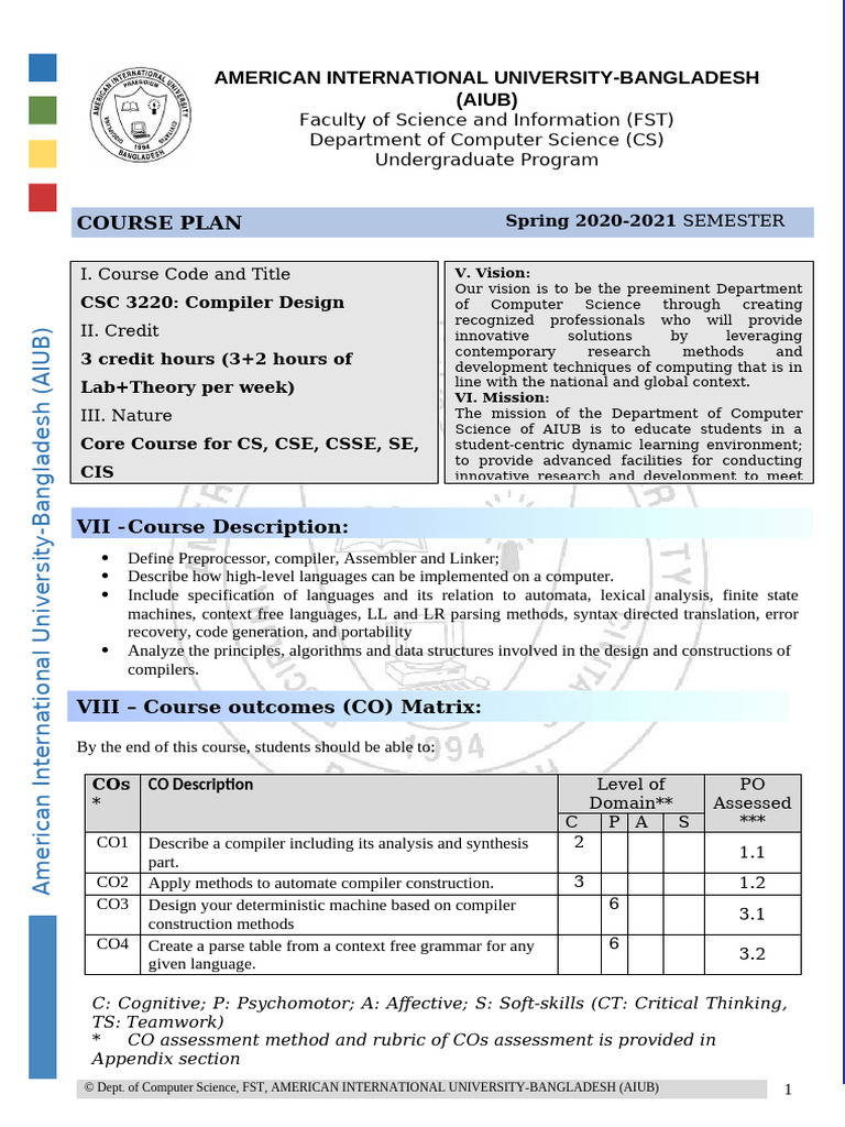 Compiler Design Course Overview at AIUB | PDF | Parsing | Compiler