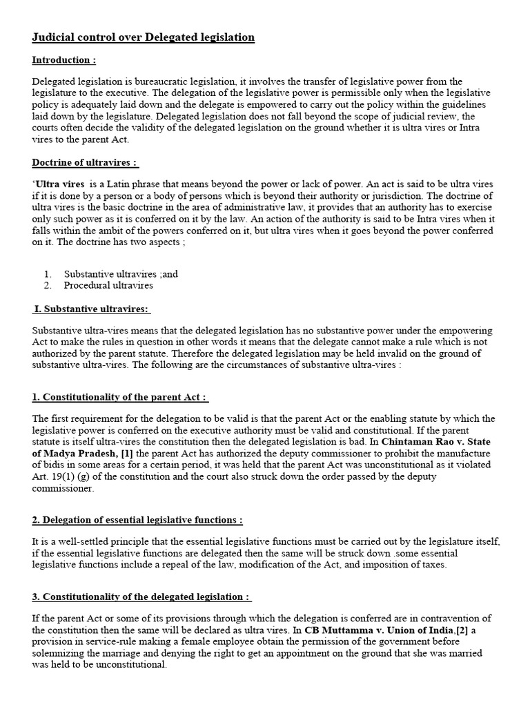 Judicial Control Over Delegated Legislation | PDF | Political Charters ...