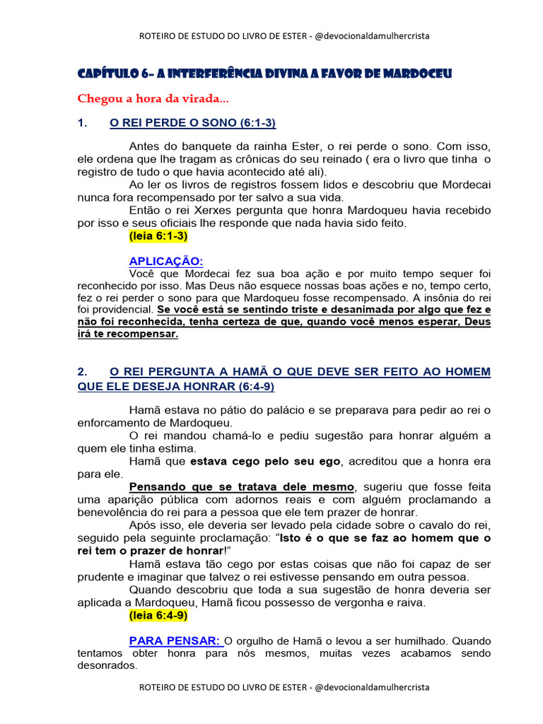 Estudo do Livro de Ester: Capítulo 6 | PDF | Livro de Ester