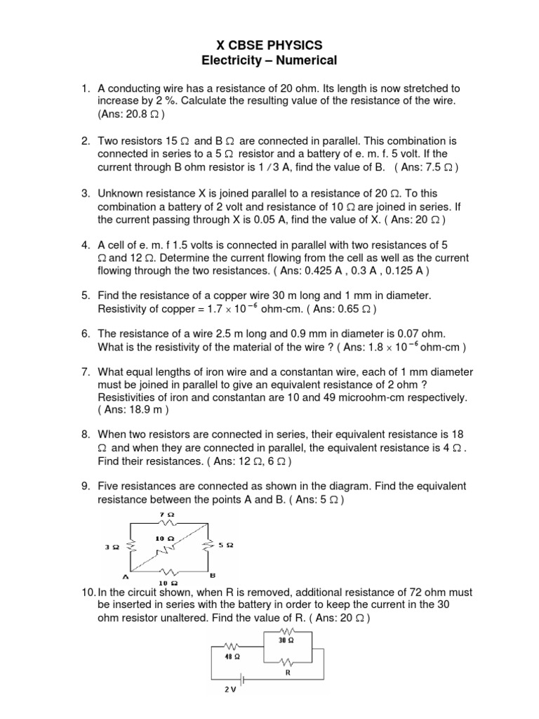 Electricity Numericals | PDF | Series And Parallel Circuits ...