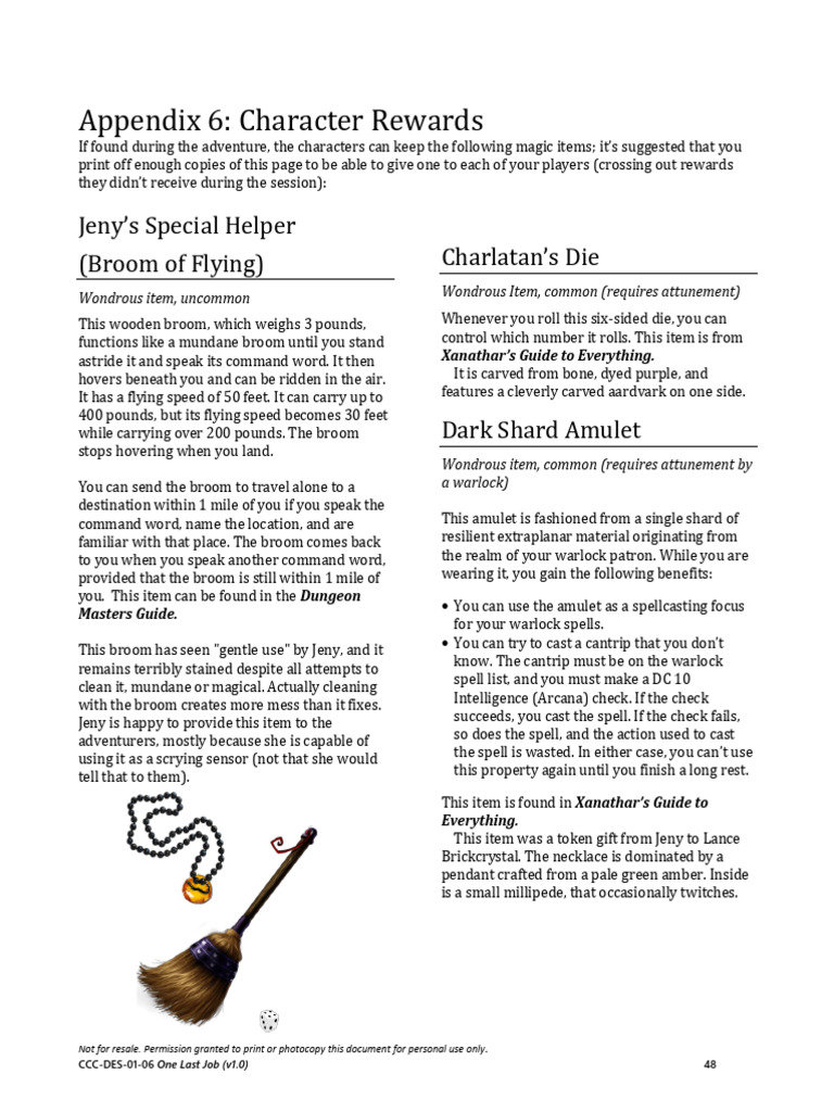 Character Rewards for One Last Job | PDF