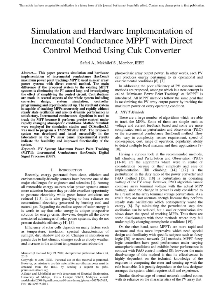 Simulation and Hardware Implementation of Incremental Conductance MPPT With Direct Control ...