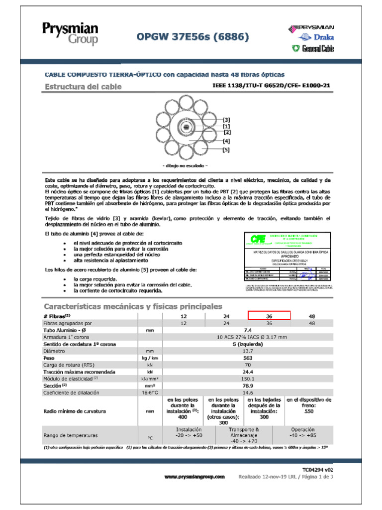 Ficha Técnica Opgw (1) | PDF