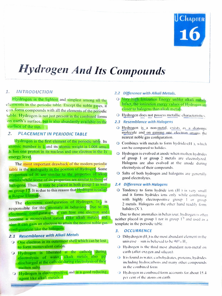 Hydrogen and Its Compounds | PDF
