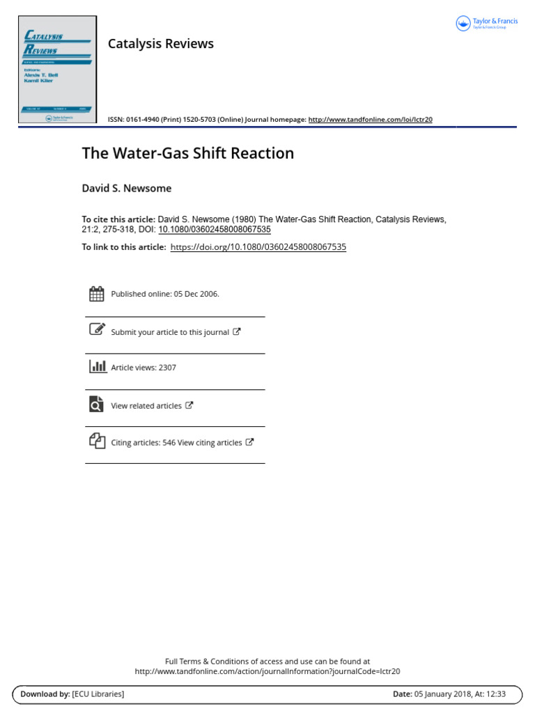 Water-Gas Shift Reaction Overview | PDF | Catalysis | Chemical Reactions