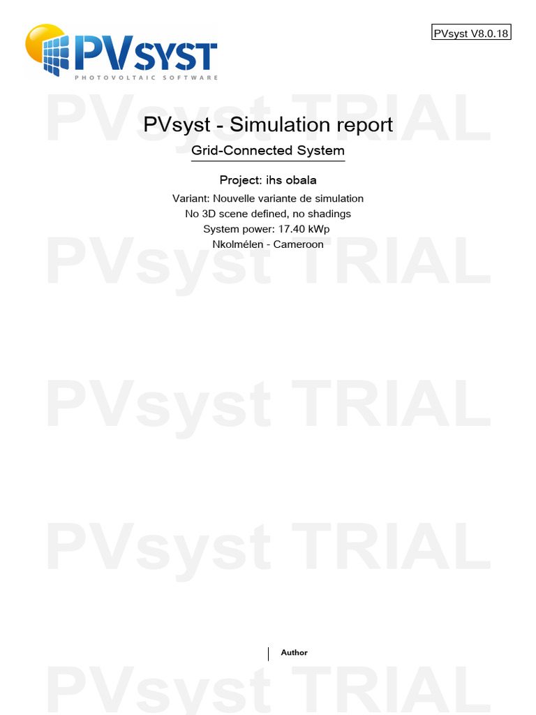 PVsyst Simulation Report for Cameroon | PDF | Photovoltaic System ...