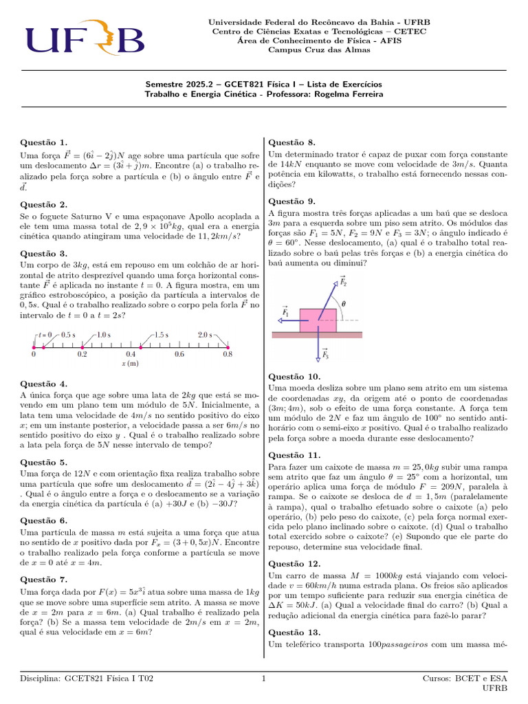 Lista Energia Cinetica | PDF | Atrito | Massa