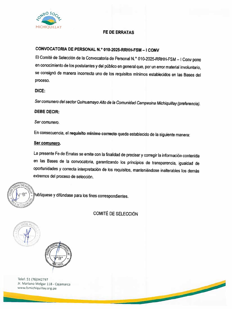 Fe de Erratas | PDF