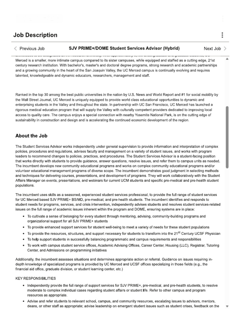 Student Advisor - Job Description - Copy | PDF
