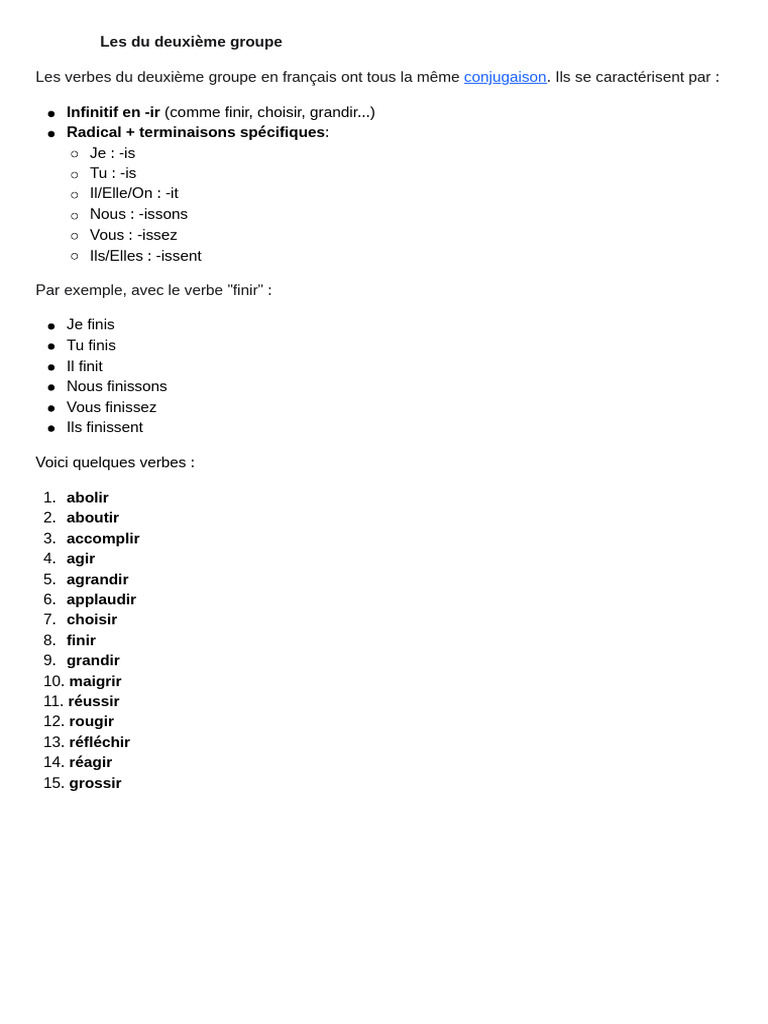 Conjugaison des verbes du 2e groupe | PDF