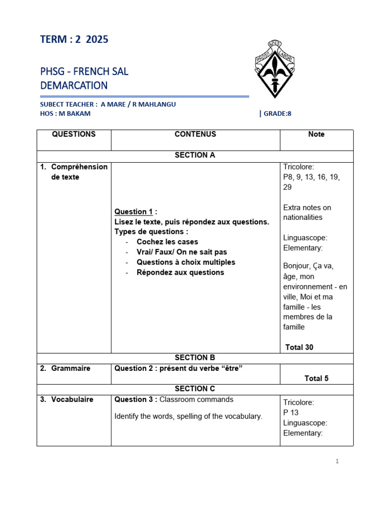 Évaluation de français pour le grade 8 | PDF