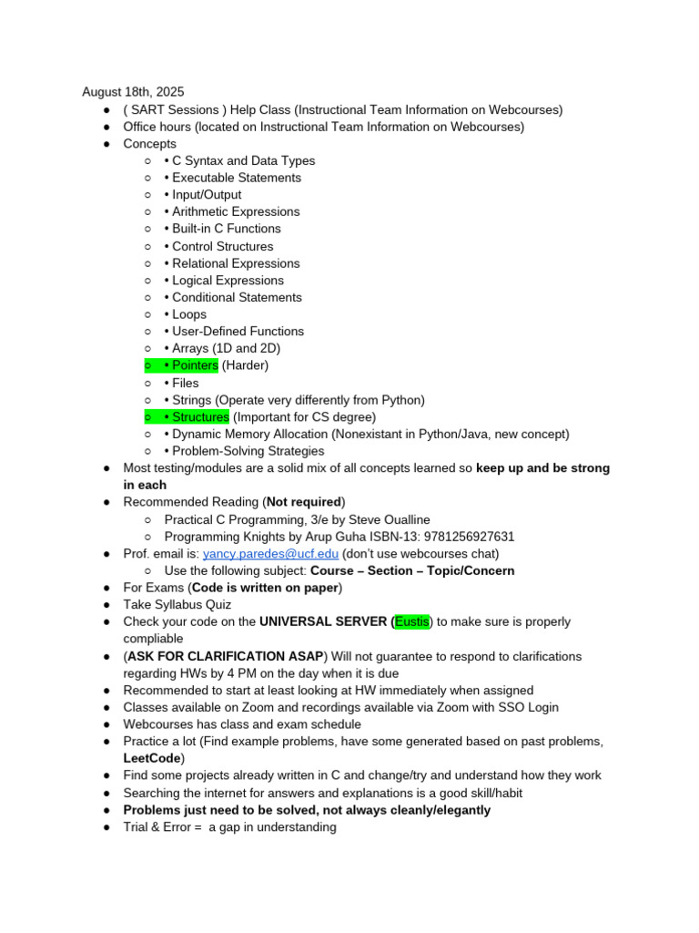 Intro to C Notes | PDF | Pointer (Computer Programming) | Control Flow