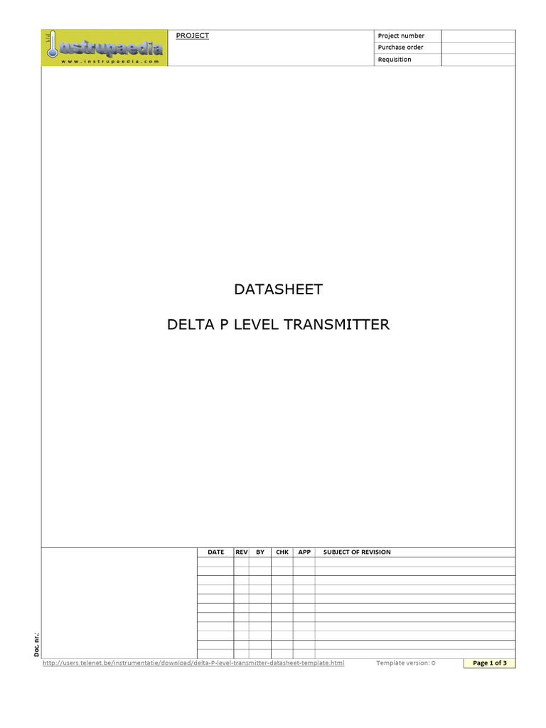 Delta p Level Transmitter Template Large | PDF | Equipment