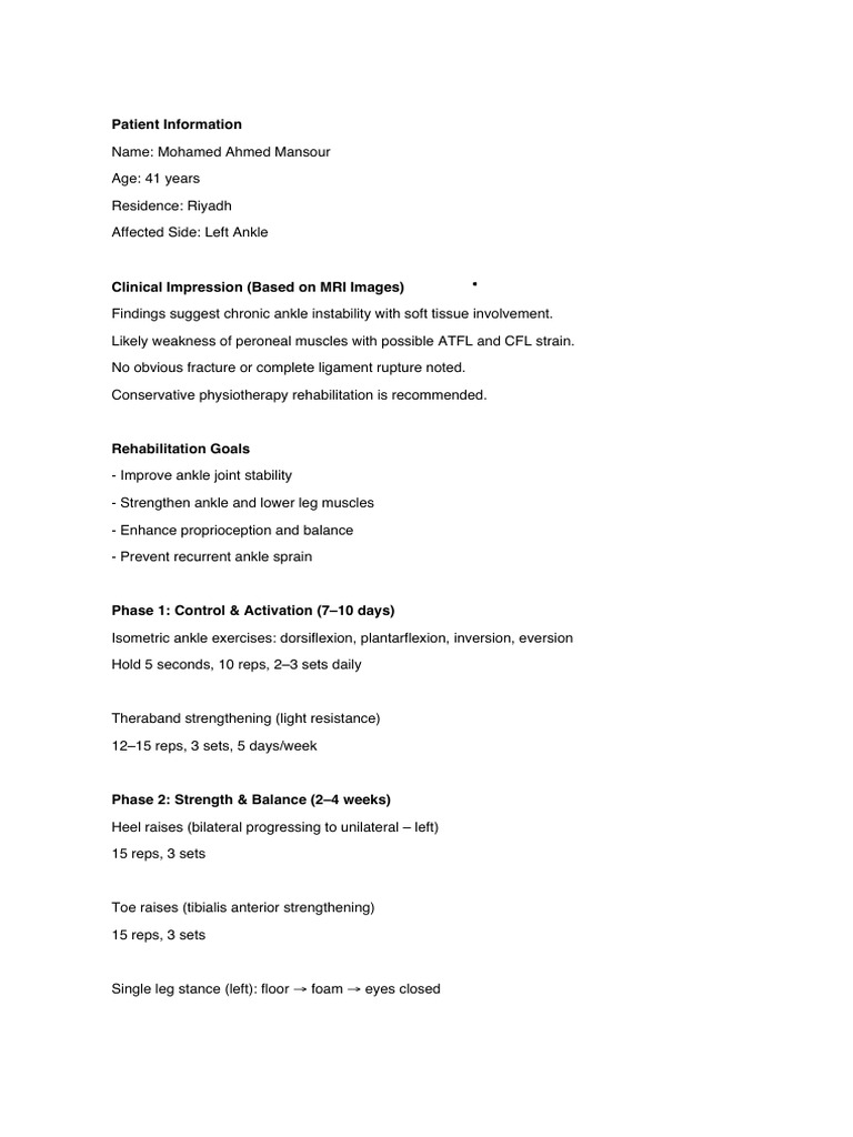 Chronic Ankle Instability Rehab Plan | PDF