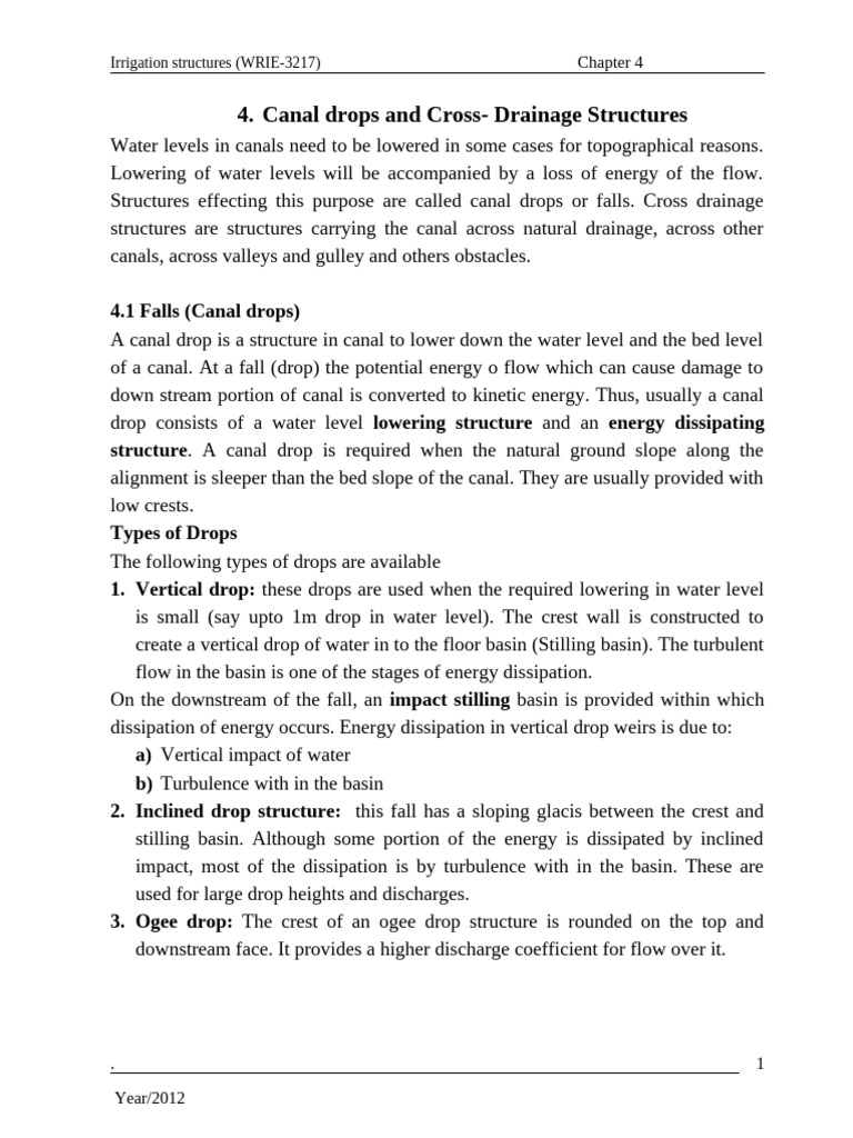 Canal Drops and Cross Drainage Structures | PDF | Civil Engineering ...