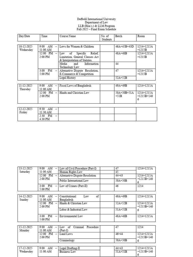 Final Exam Schedule FALL 2025 | PDF | Justice | Crime & Violence
