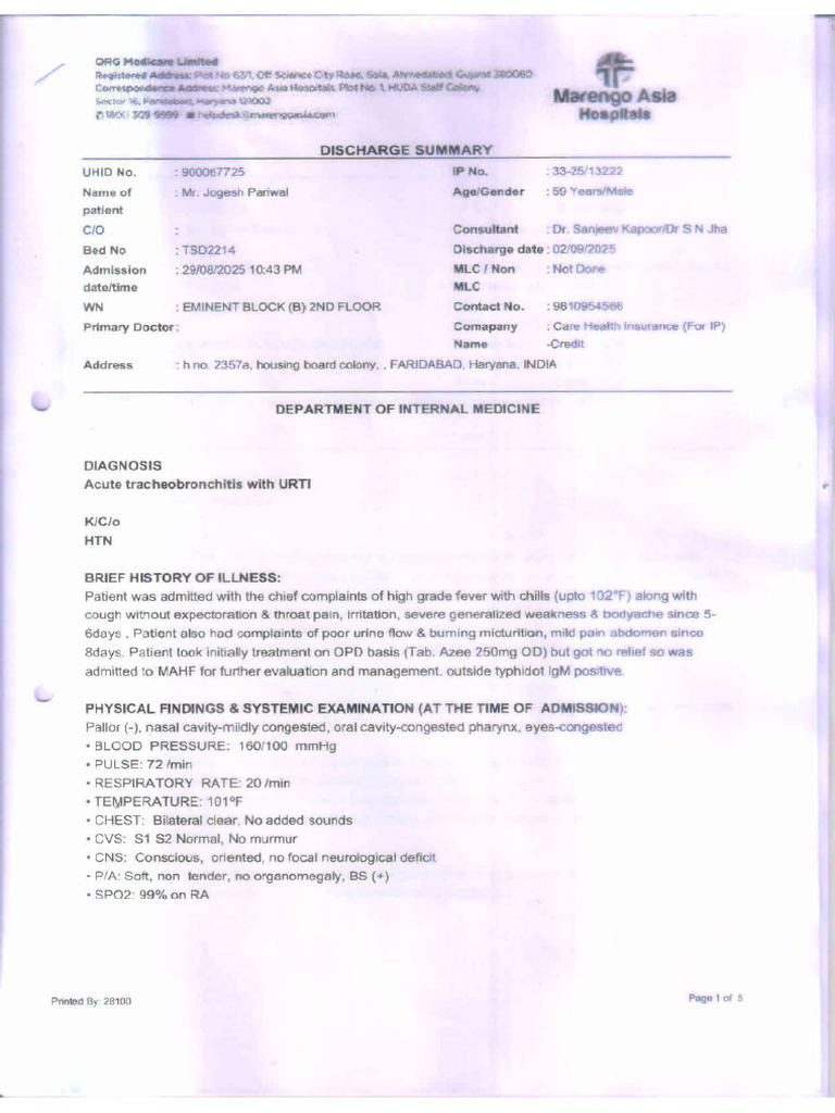 Hospital Discharge Summary | PDF