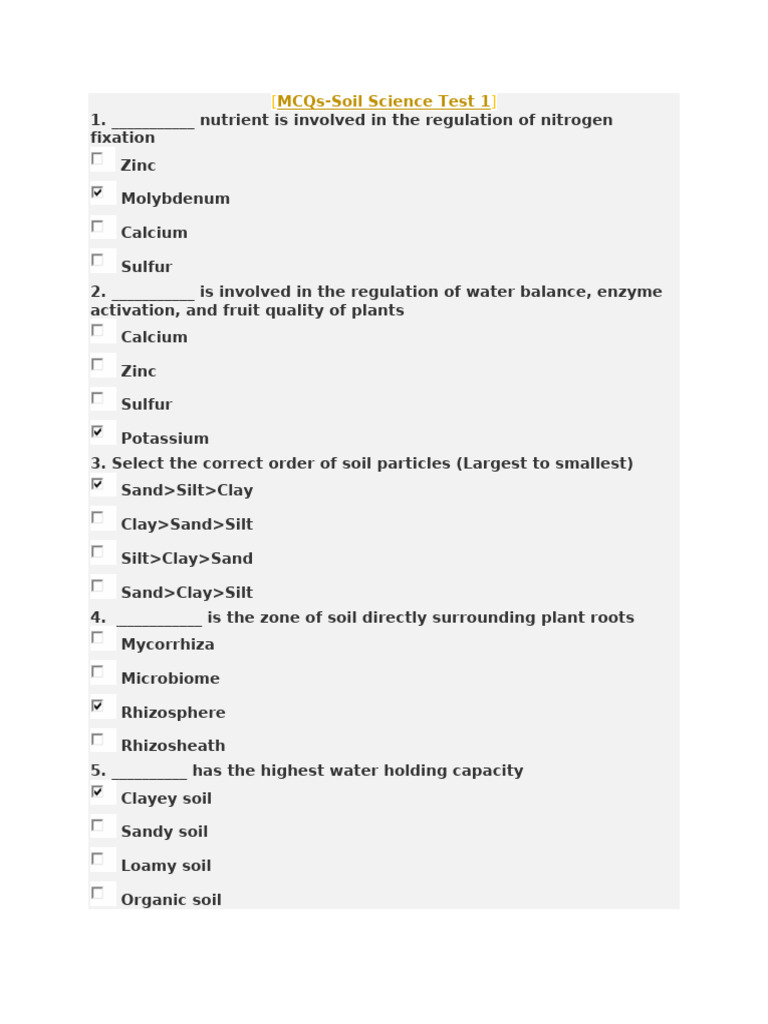 Soil Science MCQs for Exam Preparation | PDF | Soil | Plant Nutrition