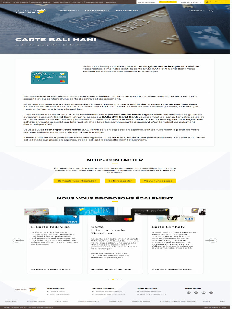 Carte BALI HANI - Barid Bank | PDF