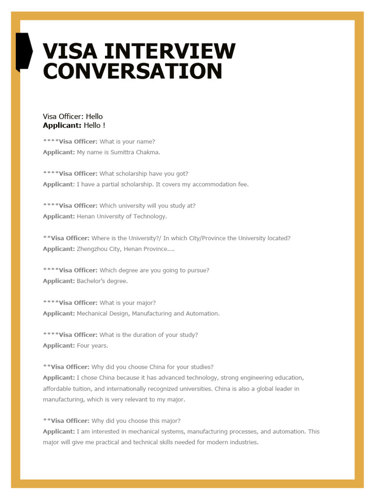 Visa Interview Q&A Practice | PDF