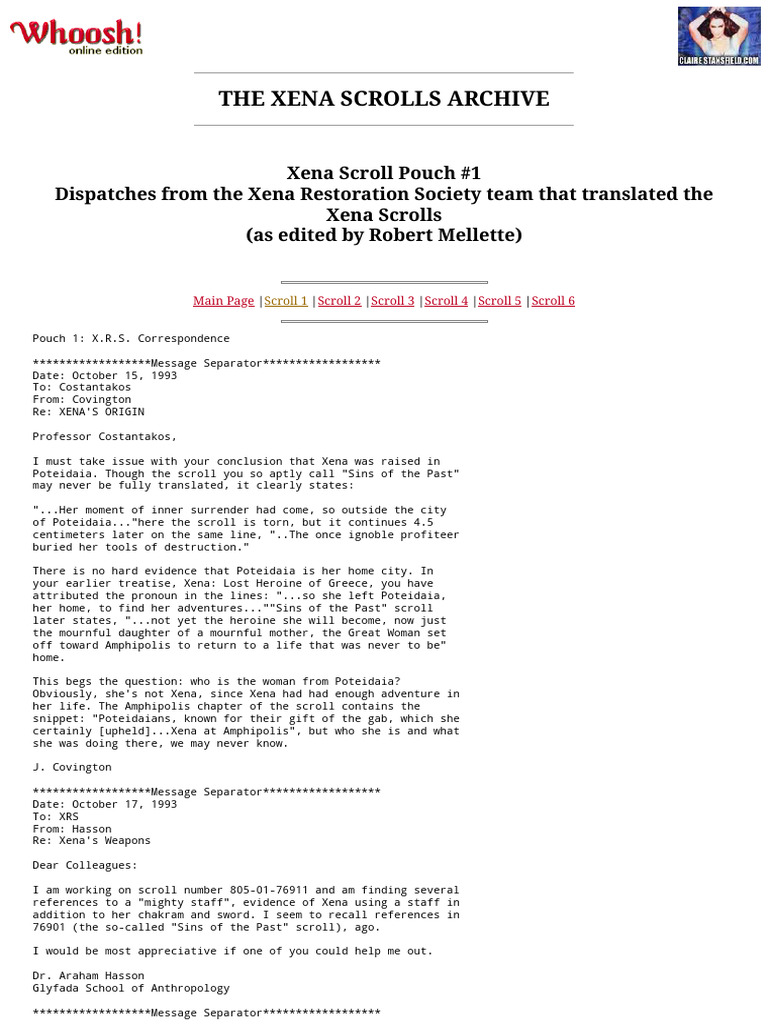 Whoosh! Xena Scrolls Archive - Scroll 1 | PDF | Hector | Dream