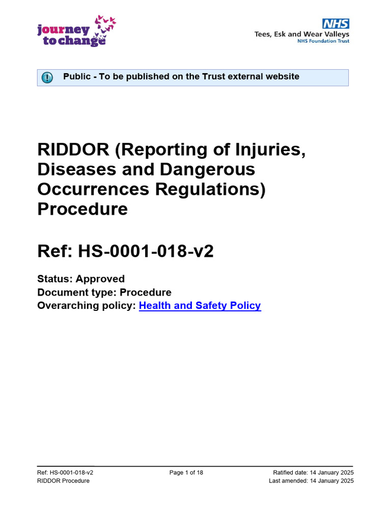 RIDDOR Procedure (1) | PDF