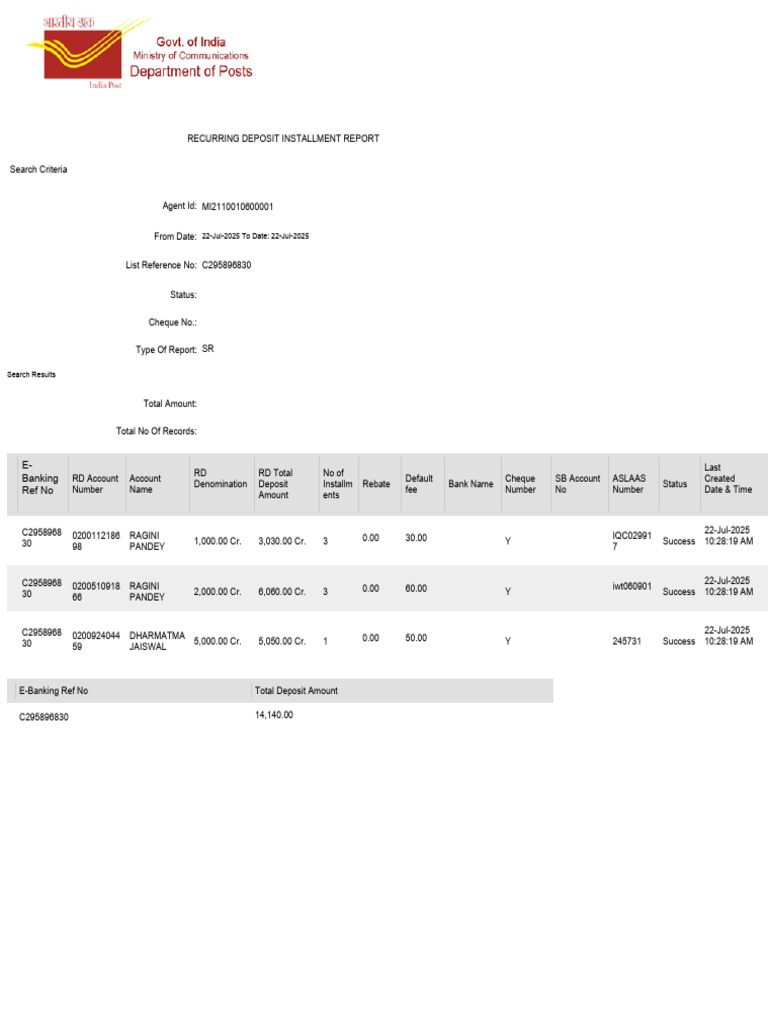 Recurring Deposit Installment Summary | PDF