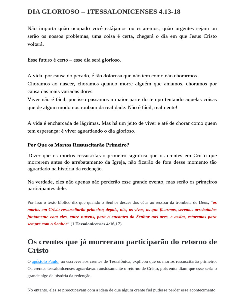 Dia Glorioso: A Volta de Cristo e a Esperança | PDF | Arrebatamento ...
