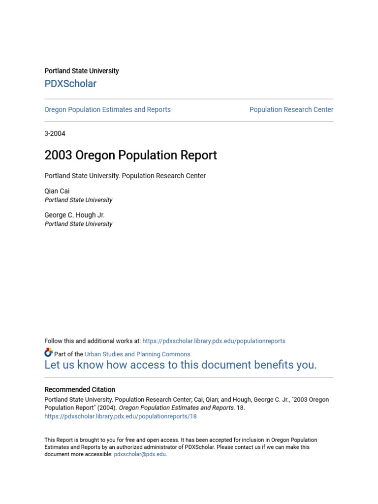 2003 Oregon Population Report | PDF | Demography