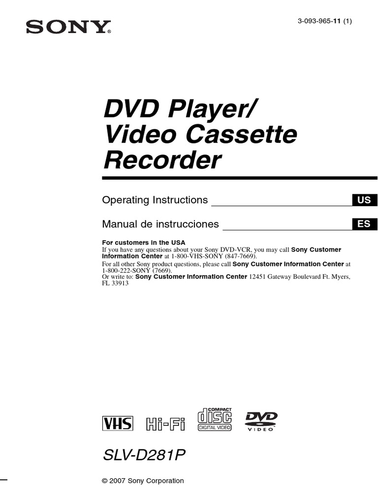 Sony DVD-VCR Operating Instructions | PDF | Compact Disc | Dvd
