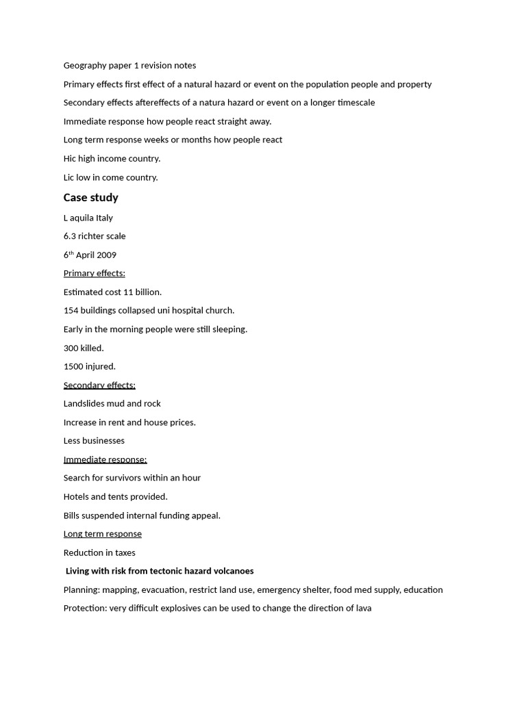 Geography Paper 1 Revision Notes | PDF