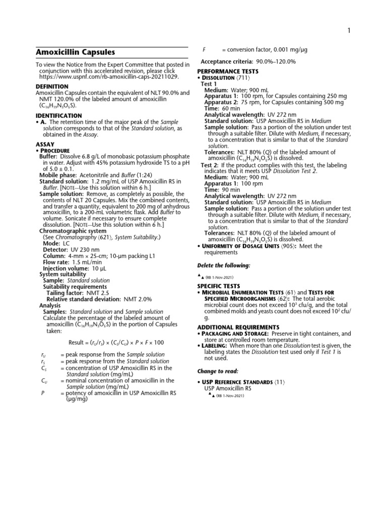 Amoxicillin Capsules | PDF | Colony Forming Unit | Chromatography